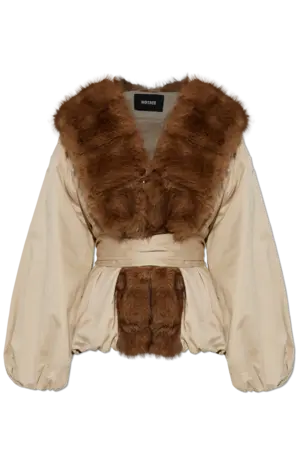 ROTATE BY BIRGER CHRISTENSEN Belted Jacket With Fur Detail - Beige
