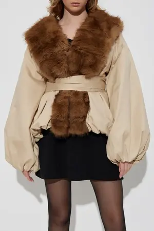 ROTATE BY BIRGER CHRISTENSEN Belted Jacket With Fur Detail