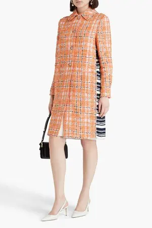 Marni Checked Cotton-blend Tweed And Ribbed-knit Coat