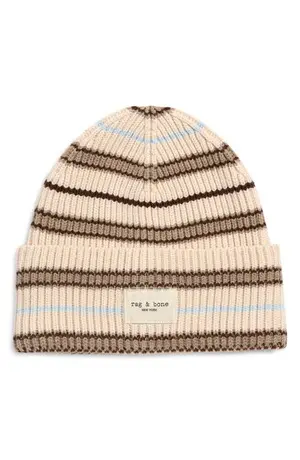 Rag & Bone Blake Stripe Wool Blend Beanie - Ivory Multi