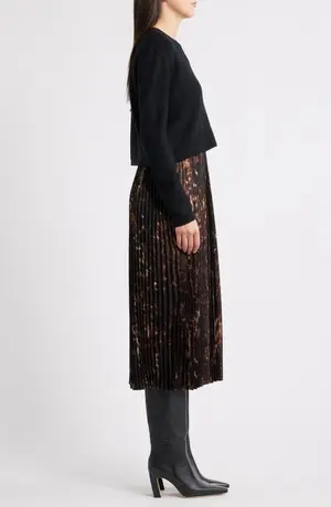 Halogen Mixed Media Long Sleeve Dress