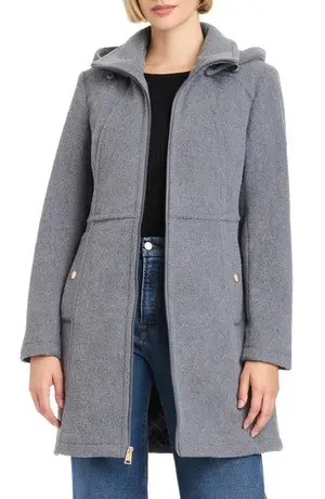 Vince Camuto Walking Coat With Removable Hood - Heather Gray