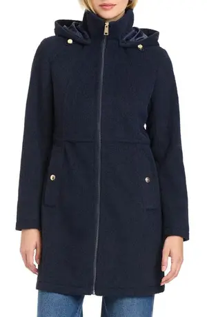 Vince Camuto Walking Coat With Removable Hood - Navy