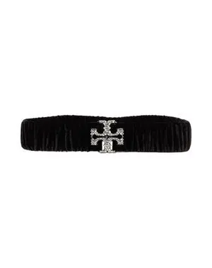 Tory Burch Velvet Belt With Crystals And Logo - Black