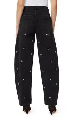Habitual Evie High-waist Grommet Barrel Leg Jeans - Washed Black