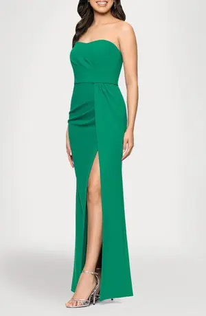BLONDIE NITES Ruched Strapless Scuba Gown