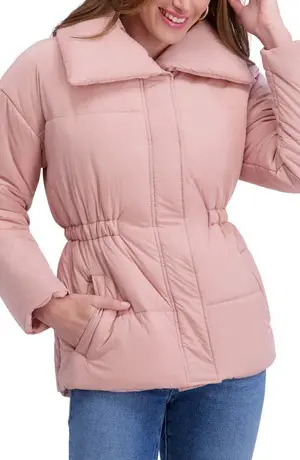 Kensie Envelope Collar Puffer Coat - Rose