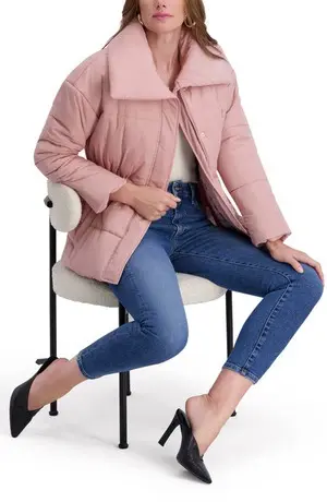 Kensie Envelope Collar Puffer Coat - Rose