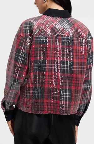 Foxcroft Marina Sequin Button-up Shirt - Red/multi