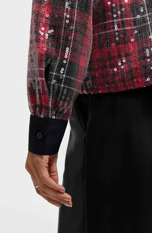 Foxcroft Marina Sequin Button-up Shirt - Red/multi