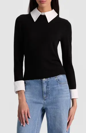 Alice + Olivia Wool-blend Sweater With Collar - Black