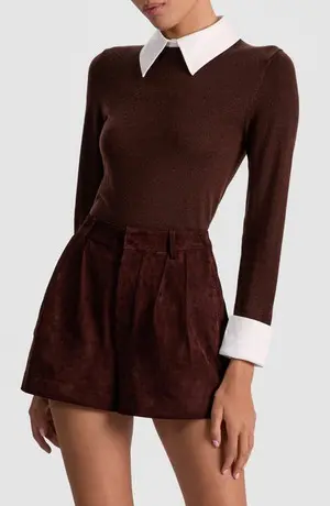 Alice + Olivia Wool-blend Sweater With Collar - Dark Chocolate