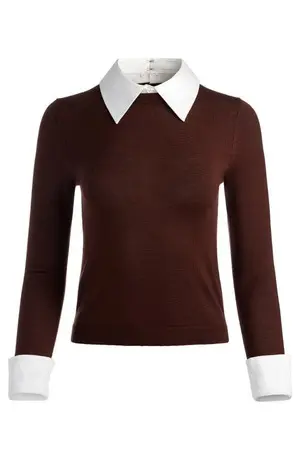Alice + Olivia Wool-blend Sweater With Collar - Dark Chocolate