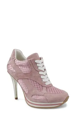 CANDIE'S Lace-up Platform Pumps - Pink Suede