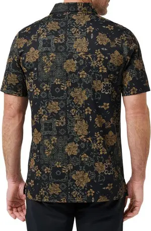 Travis Mathew Speaking My Language Floral Short Sleeve Piqué Button-up Shirt