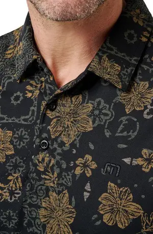 Travis Mathew Speaking My Language Floral Short Sleeve Piqué Button-up Shirt