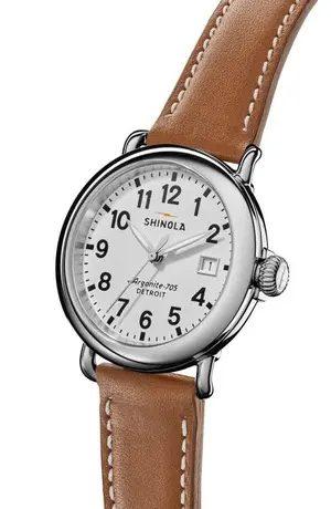 Shinola Runwell Leather Strap Watch - White