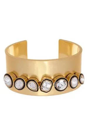 REISS Cressida Crystal & Enamel Cuff Bracelet - Gold Tone/clear/black