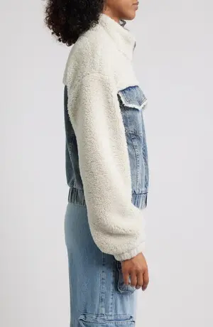 THREAD & SUPPLY Denim And Faux Shearling Trucker Jacket