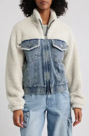 THREAD & SUPPLY Denim And Faux Shearling Trucker Jacket