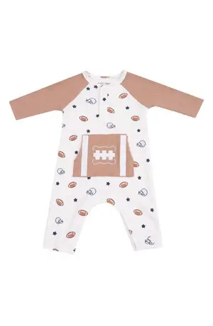 ANGEL DEAR Footballs & Stars Raglan Sleeve Romper - White
