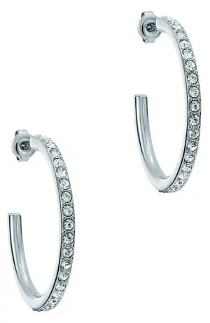 Ted Baker London Clanci Medium Crystal Hoop Earrings - Silver Tone/clear Crystal