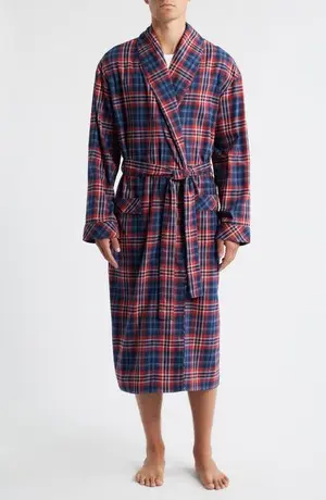 Majestic International Time Out Flannel Robe - Navy/red