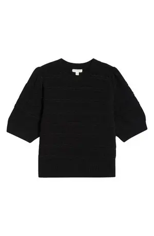 Treasure & Bond Puff Sleeve Cable Stitch Sweater - Black