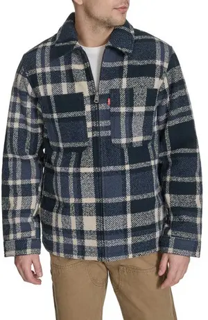 LEVI'S Zip Front Plaid Shacket - Blue Surf