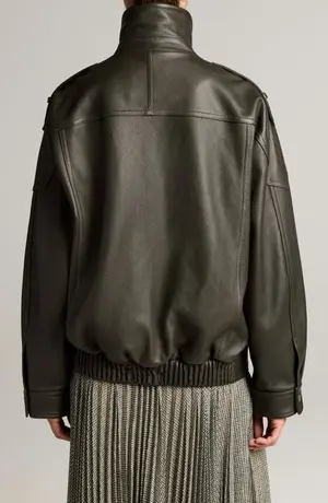 Vince Oversized Leather Biker Jacket - Deep Forest
