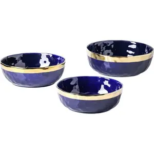 STONE + LAIN Florian Porcelain 3-piece Serving Bowl Set - Blue