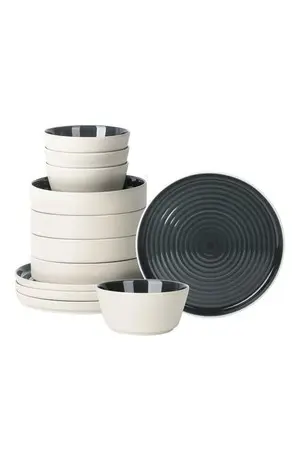 STONE + LAIN Elica Stoneware 12-piece Dinnerware Set - Black And Beige