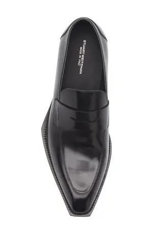 STUART WEITZMAN Camillo Square Toe Suede Penny Loafer - Black