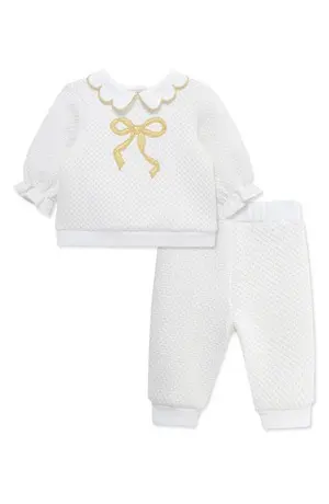 LITTLE ME Bow Collared Top And Joggers Set - White
