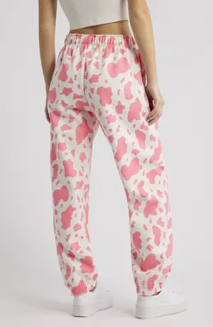 HAPPY CAMP3R Cow Print Fleece Joggers