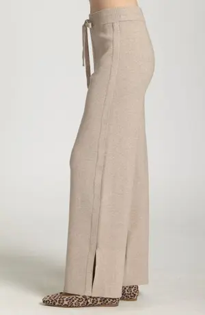 APNY Drawstring Waist Split Hem Pants - Heather Sand