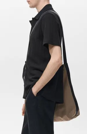 Mango Short Sleeve Structured Knit Button-up Shirt - Black