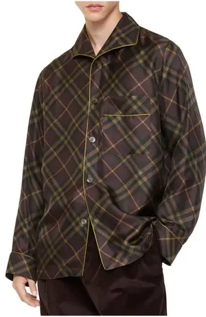 Burberry Check Silk Pyjama Shirt - Truffle Brown