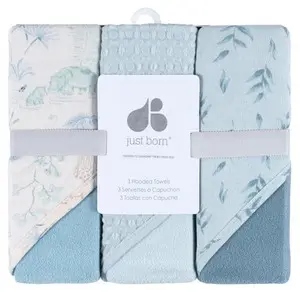JUST BORN Hooded Towels Set - Soft Blue Tones