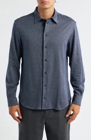 Emporio Armani Heathered Knit Cotton Button-up Shirt - Blue