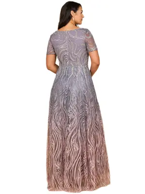 LARA NEW YORK Short Sleeve V-neck Beaded Ballgown