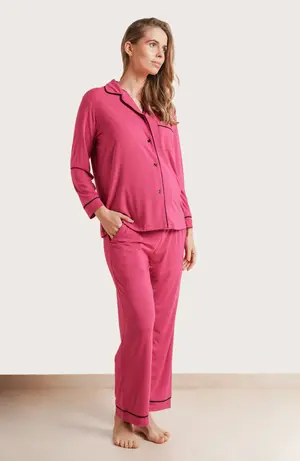 NOM MATERNITY Heart On My Sleeve Maternity Pajama Set - Raspberry