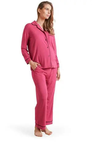 NOM MATERNITY Heart On My Sleeve Maternity Pajama Set - Raspberry