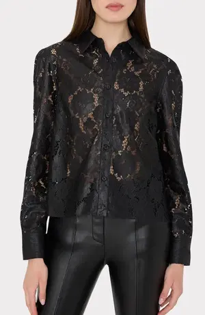 MILLY Arlo Textured Lace Button-up Shirt
