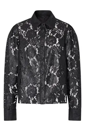 MILLY Arlo Textured Lace Button-up Shirt