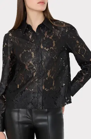 MILLY Arlo Textured Lace Button-up Shirt