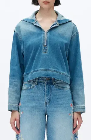 BAYEAS Denim Crop Hoodie