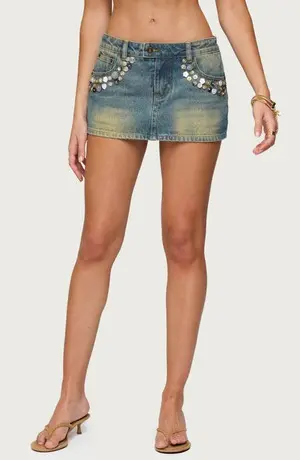 EDIKTED Denim Skort With Button Detailing - Blue-washed