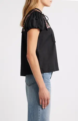 Love The Label Embroidered Puff Sleeve Top
