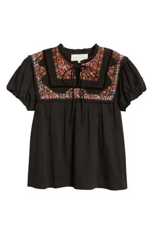 Love The Label Embroidered Puff Sleeve Top